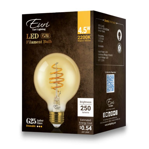 Curved LED Spiral Filament Edison Bulb | Dimmable G25 Globe Bulb ...