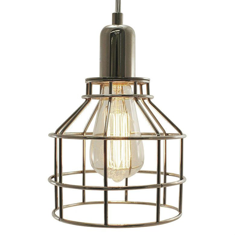 Plug-In Nickel Finish Cage Pendant Lamp with On/Off Switch ...